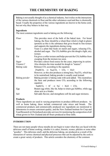 Chemical reactions involved in baking a cake | PDF