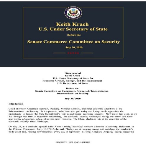 The China Challenge: Senate Commerce Committee, Keith Krach | DOCX