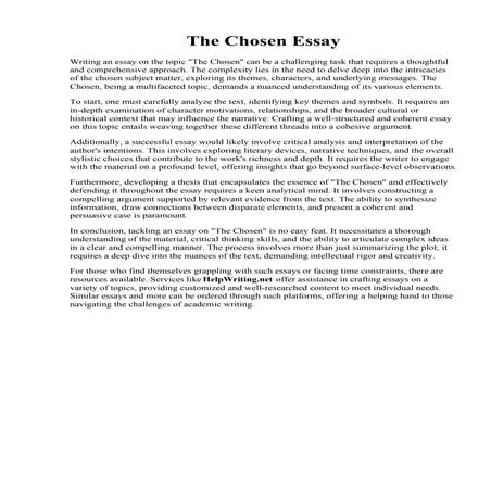 The Chosen Essay. The Chosen Study Guide Literature Guide LitCharts | PDF
