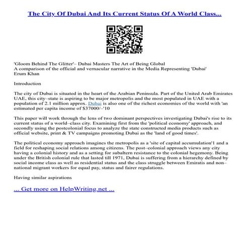 The City Of Dubai And Its Current Status Of A World Class... | PDF