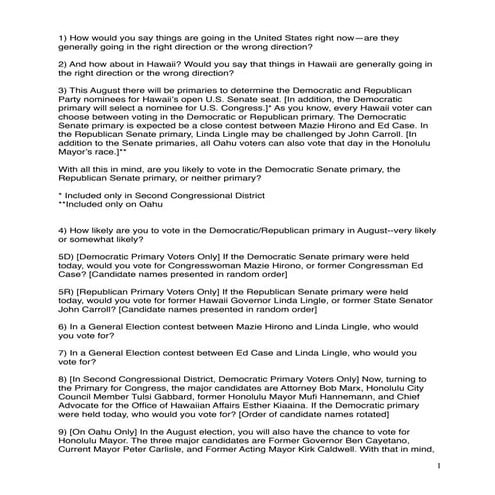 The Civil Beat Poll June 2012 — Script for Senate-Congress-Mayor Survey ...