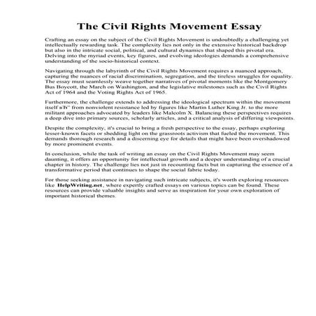 The Civil Rights Movement Essay. Civil Rights Essay Essay on Civil ...