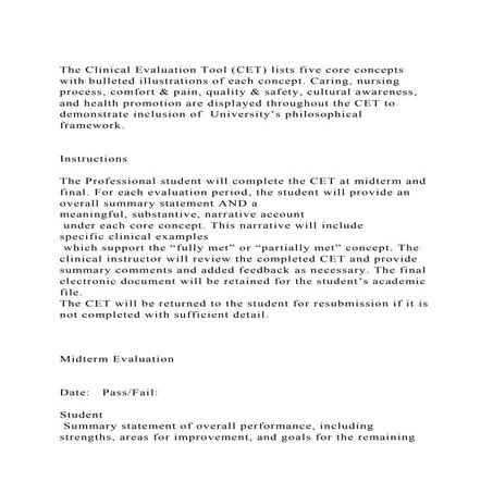 The Clinical Evaluation Tool (CET) lists five core concepts with b.docx ...