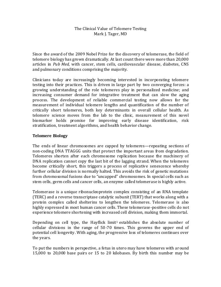 The clinical value of telomere testing – dr. Mark Tager A4M May 2016