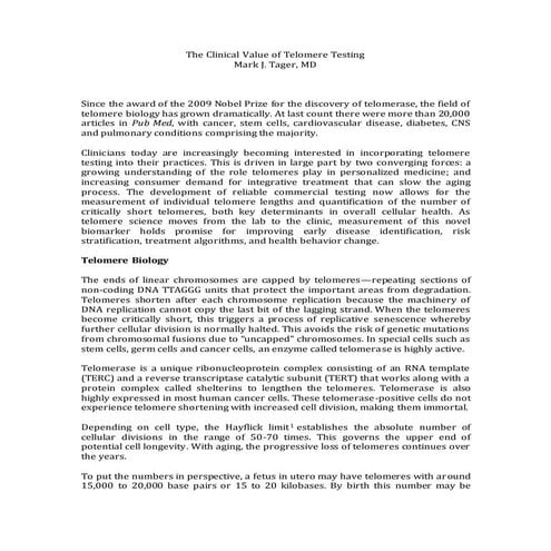 The clinical value of telomere testing – dr. Mark Tager A4M May 2016 | PDF