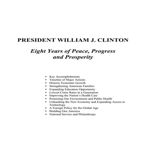 The Clinton Record 1993-2001 - Peace, Progress and Prosperity | PDF