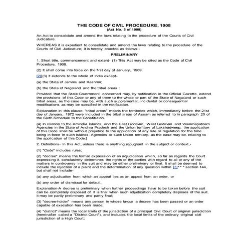 The code of civil procedure, 1908 | PDF