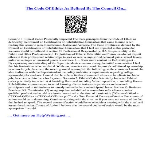 The Code Of Ethics As Defined By The Council On... | PDF