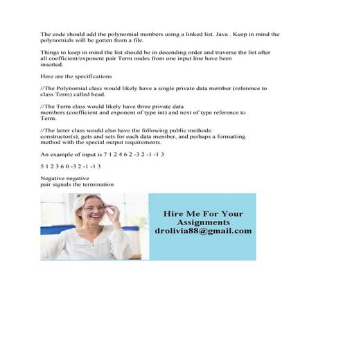 The Code Should Add The Polynomial Numbers Using A Linked List Java Pdf 3957