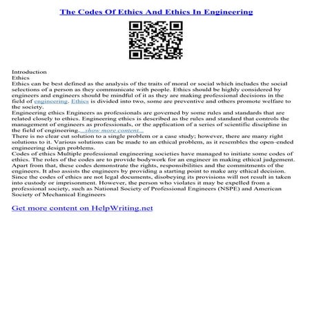 The Codes Of Ethics And Ethics In Engineering | PDF