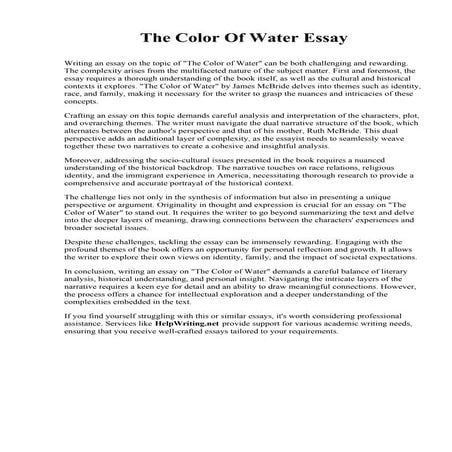 The Color Of Water Essay | PDF