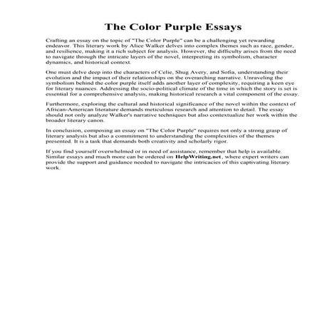 The Color Purple Essays. 'The Color Purple' A Level Essay Plans ...