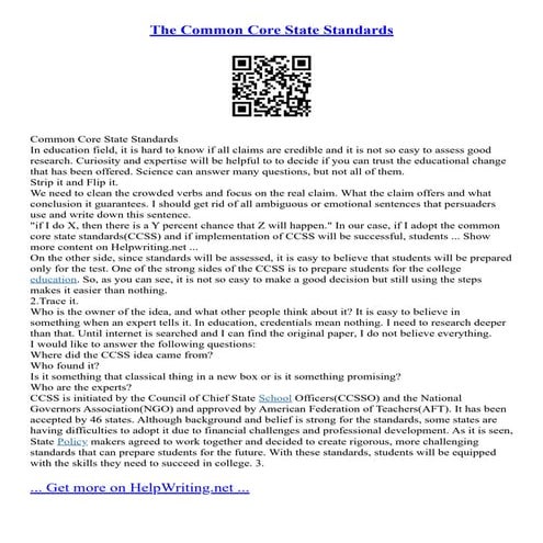 The Common Core State Standards | PDF | Daycare and Pre-School | Parenting