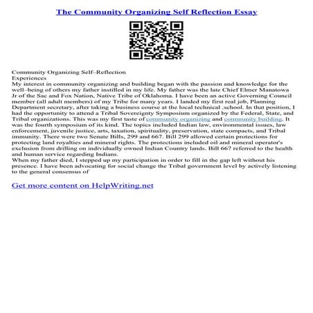 The Community Organizing Self Reflection Essay | PDF