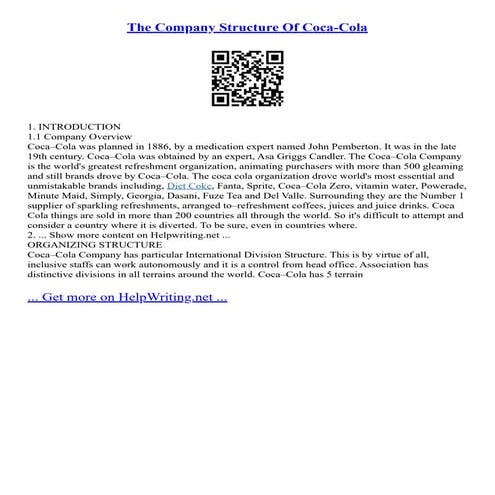 The Company Structure Of Coca-Cola | PDF