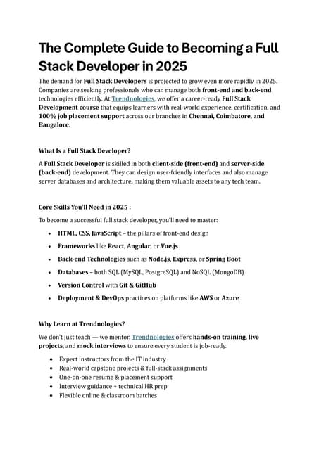 Full Stack Development Training in Coimbatore | PDF