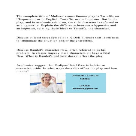 The complete title of Moliere’s most famous play is Tartuffe, ou l’I.docx