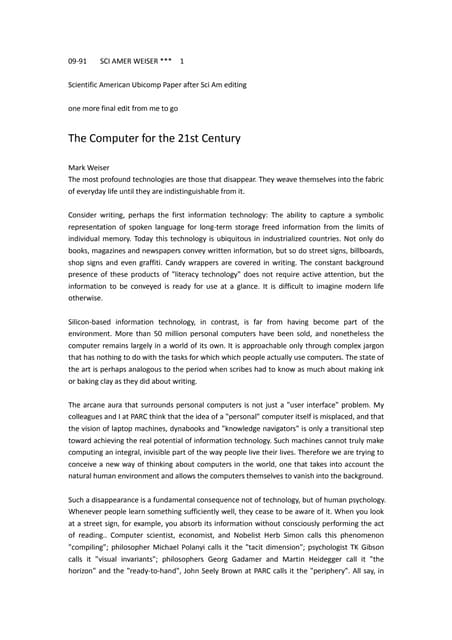 The computer for the 21st century - Mark Weiser, 1991 | PDF | Computing ...