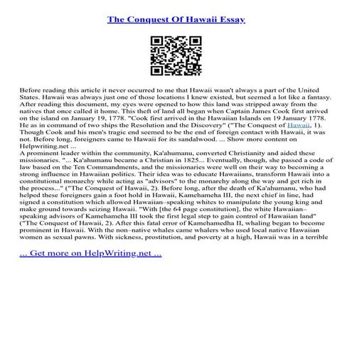 The Conquest Of Hawaii Essay | PDF