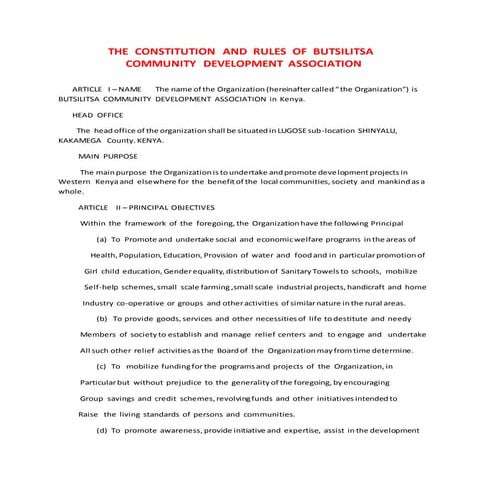 The constitution and rules of butsilitsa community development ...