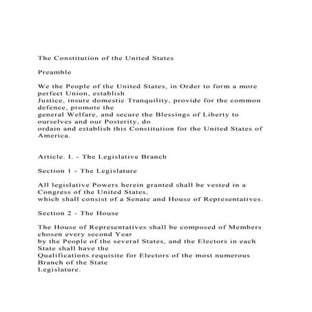 The Constitution of the United States Preamble We the .docx | Elections ...