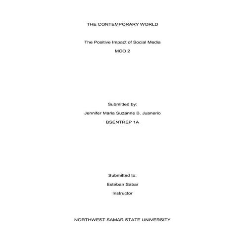 THE CONTEMPORARY WORLD document in college | DOCX
