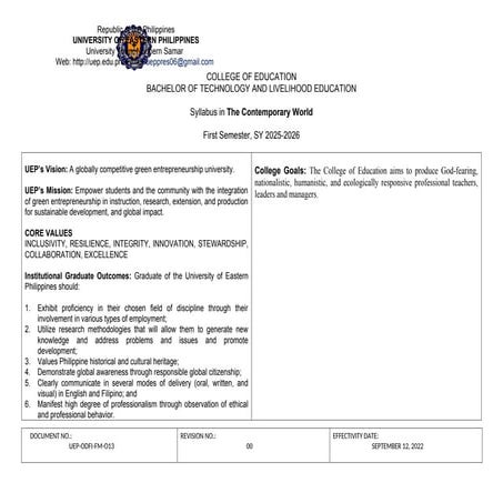 The Contemporary World Syllabus documents | DOCX