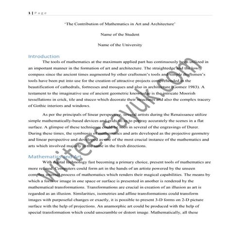 The contribution of mathematics in art and architecture | PDF