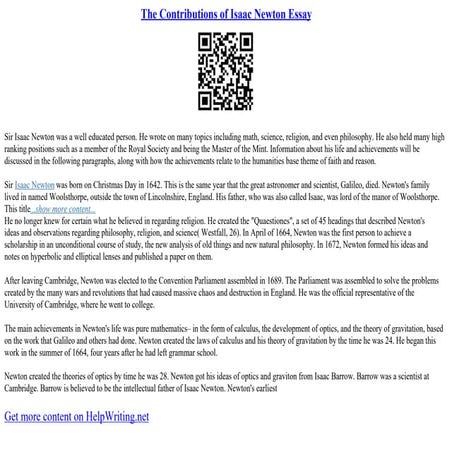 The Contributions Of Isaac Newton Essay | PPT