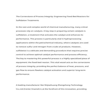 The Cornerstone of Process Integrity Engineering Fixed-Bed Reactors for ...