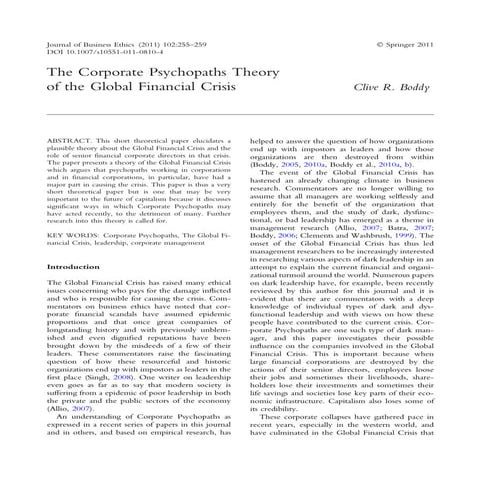 Thecorporatepsychopathstheoryoftheglobalfinancialcrisisbycliverboddy ...