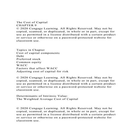 The Cost of CapitalCHAPTER 9© 2020 Cengage Learning. All Rig.docx