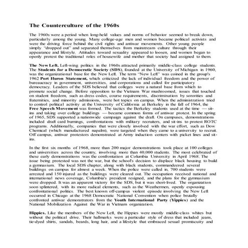 The counterculture of the 1960s | DOCX | Reproductive Health | Diseases ...