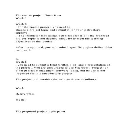 The course project flows from Week 1 to Week 5. For the cour.docx