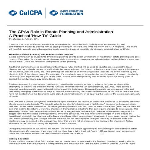 The CPAs Role in Estate Planning and Administration: A Practical 'How ...