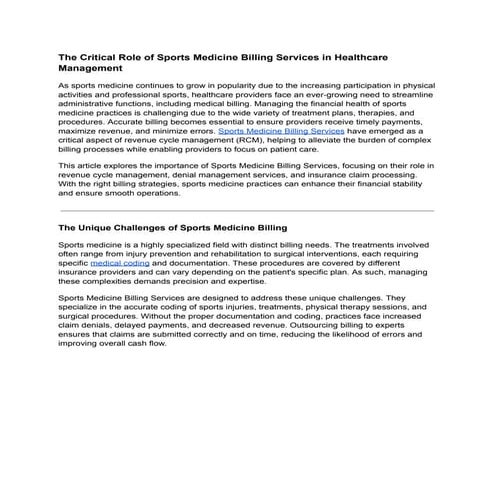 The Critical Role of Sports Medicine Billing Services in Healthcare ...