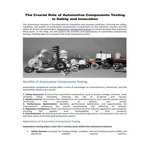 The Crucial Role of Automotive Components Testing in Safety and ...