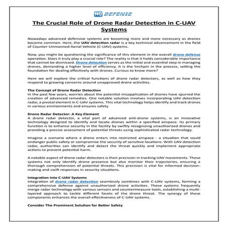 The Crucial Role of Drone Radar Detection in C-UAV Systems | PDF