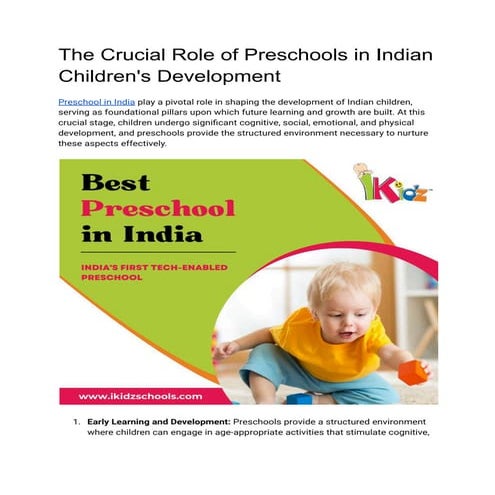 The Crucial Role of Preschools in Indian Children's Development - IKidz ...