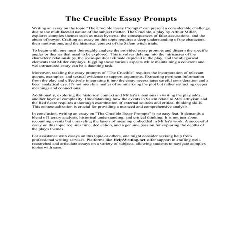 The Crucible Essay Prompts. AP English Essay Prompt: Contextual ...