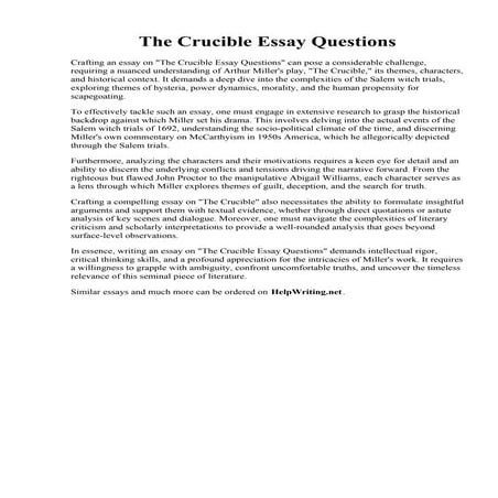 The Crucible Essay Questions | PDF