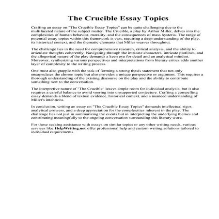 The Crucible Essay Topics. Essay on The Crucible - GCSE English ...