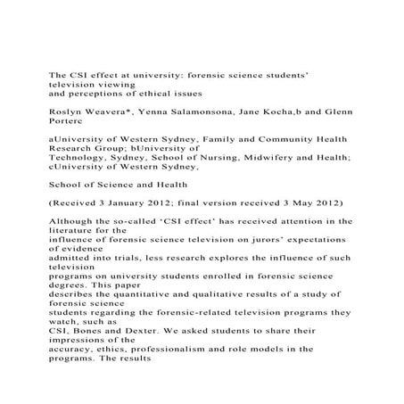 The CSI effect at university forensic science students’ telev.docx