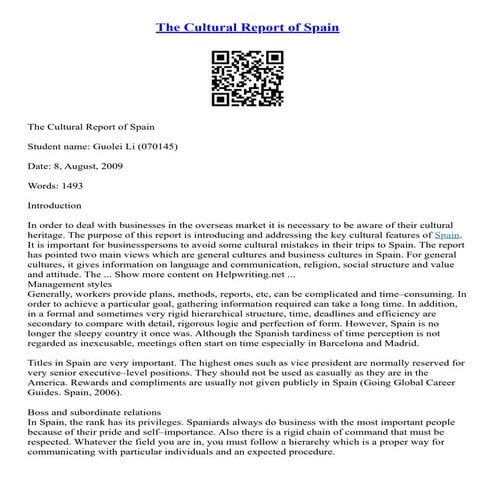 The Cultural Report Of Spain | PDF