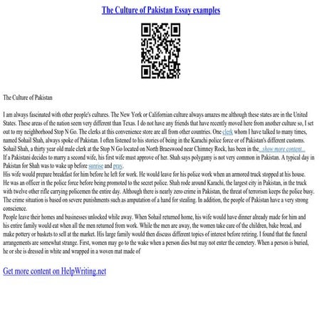 The Culture Of Pakistan Essay Examples | PDF