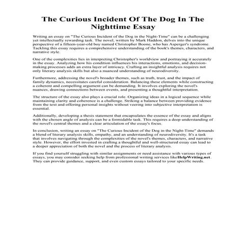 The Curious Incident Of The Dog In The Nighttime Essay | PDF | Healthy ...