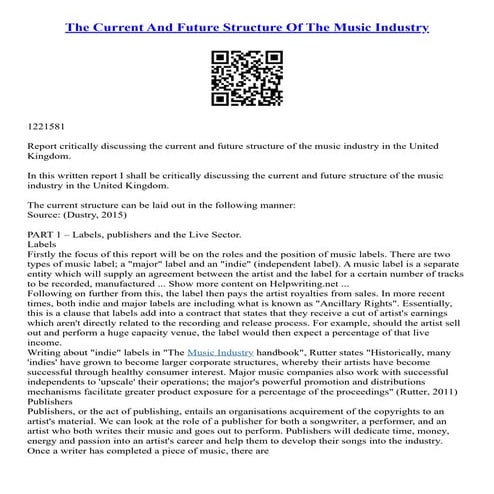 The Current And Future Structure Of The Music Industry | PDF