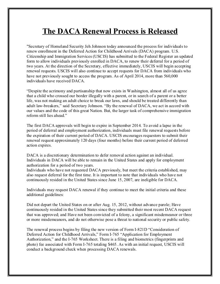 The DACA Renewal Process is Released