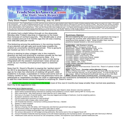 Daily Stock Report Tuesday Morning, July 10, 2012 | PDF