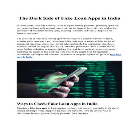 The Dark Side of Fake Loan Apps in India | PDF
